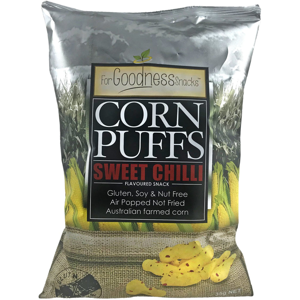 Sweet Chilli Corn Puffs 35g – For Goodness Snacks | Purely Gourmet